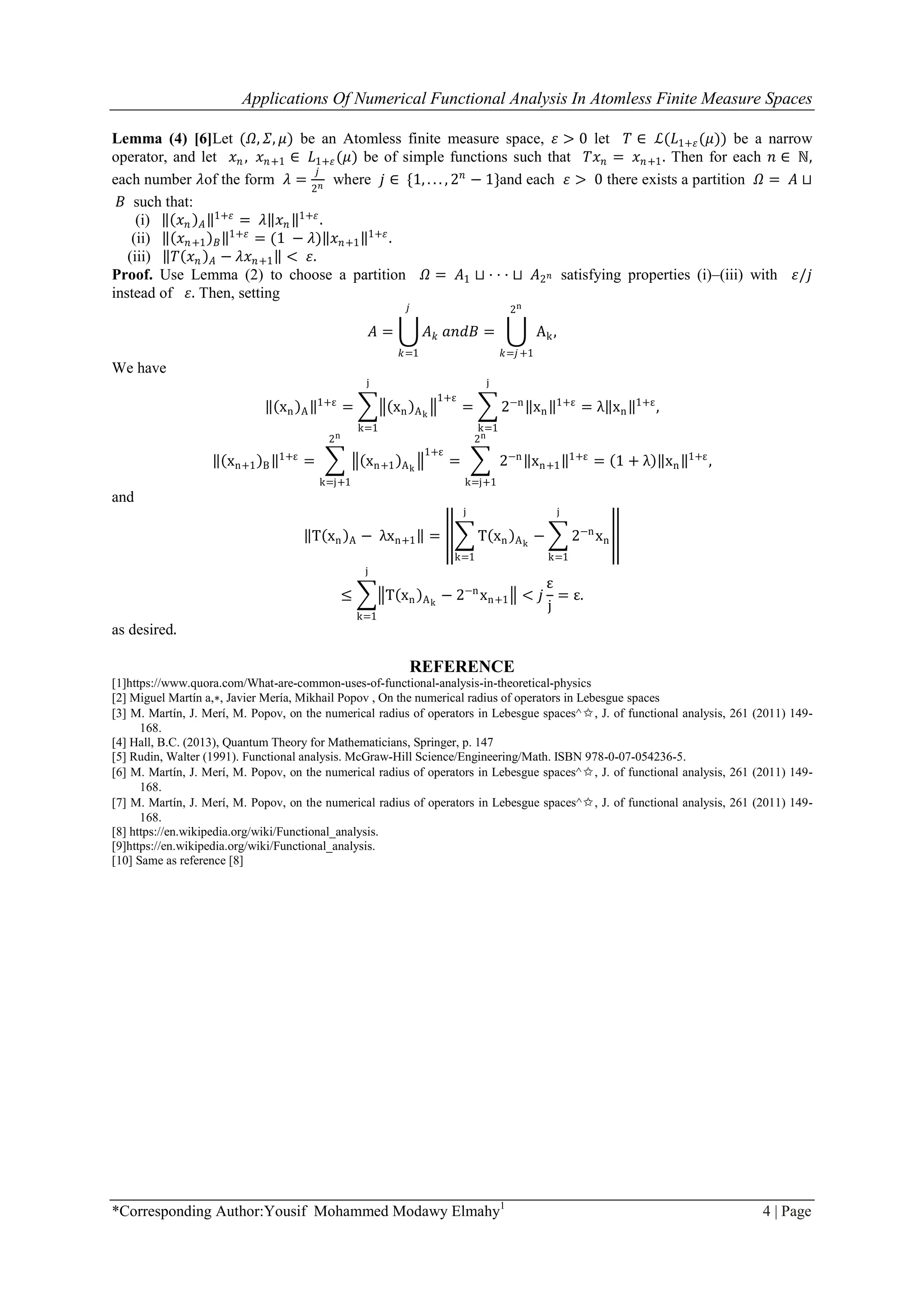 Applications Of Numerical Functional Analysis In Atomless Finite Measure Spaces Pdf