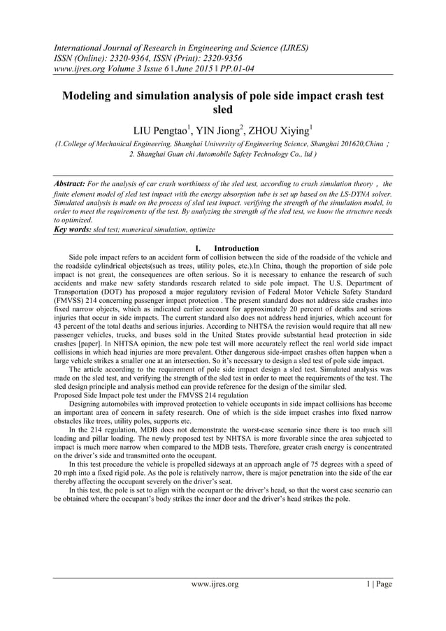 Modeling and simulation analysis of pole side impact crash test sled ...
