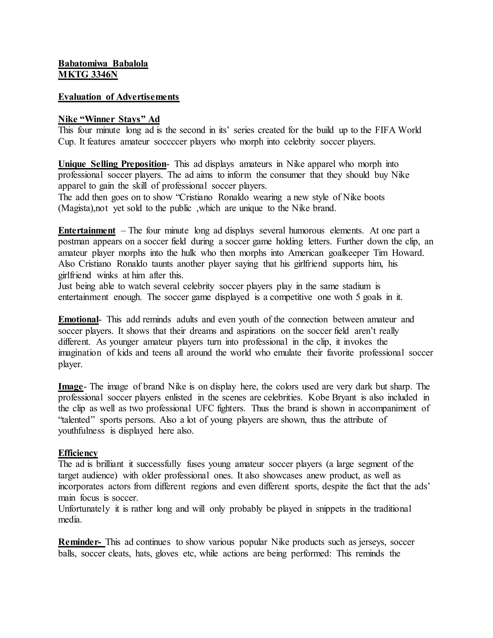evaluation of advertisements | DOCX