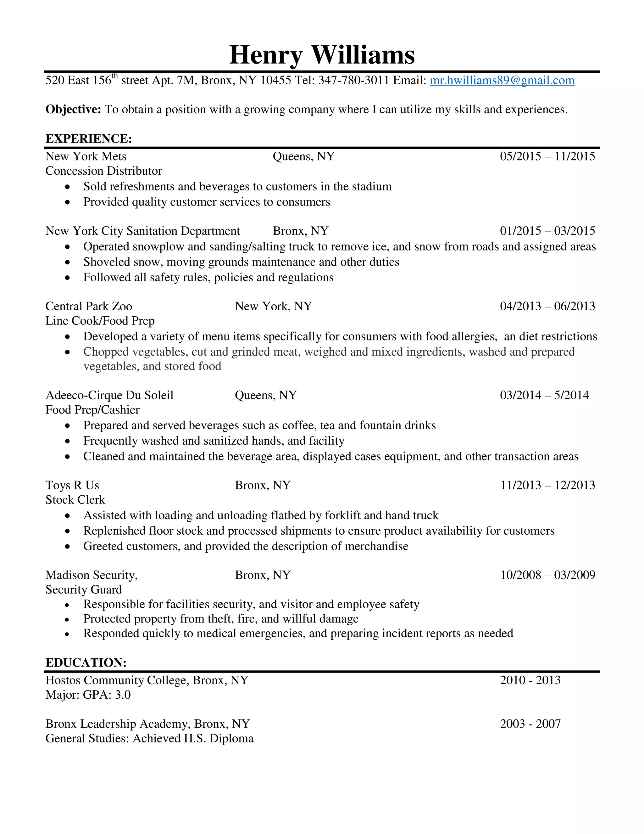 Henry Williams Resume NEW | PDF