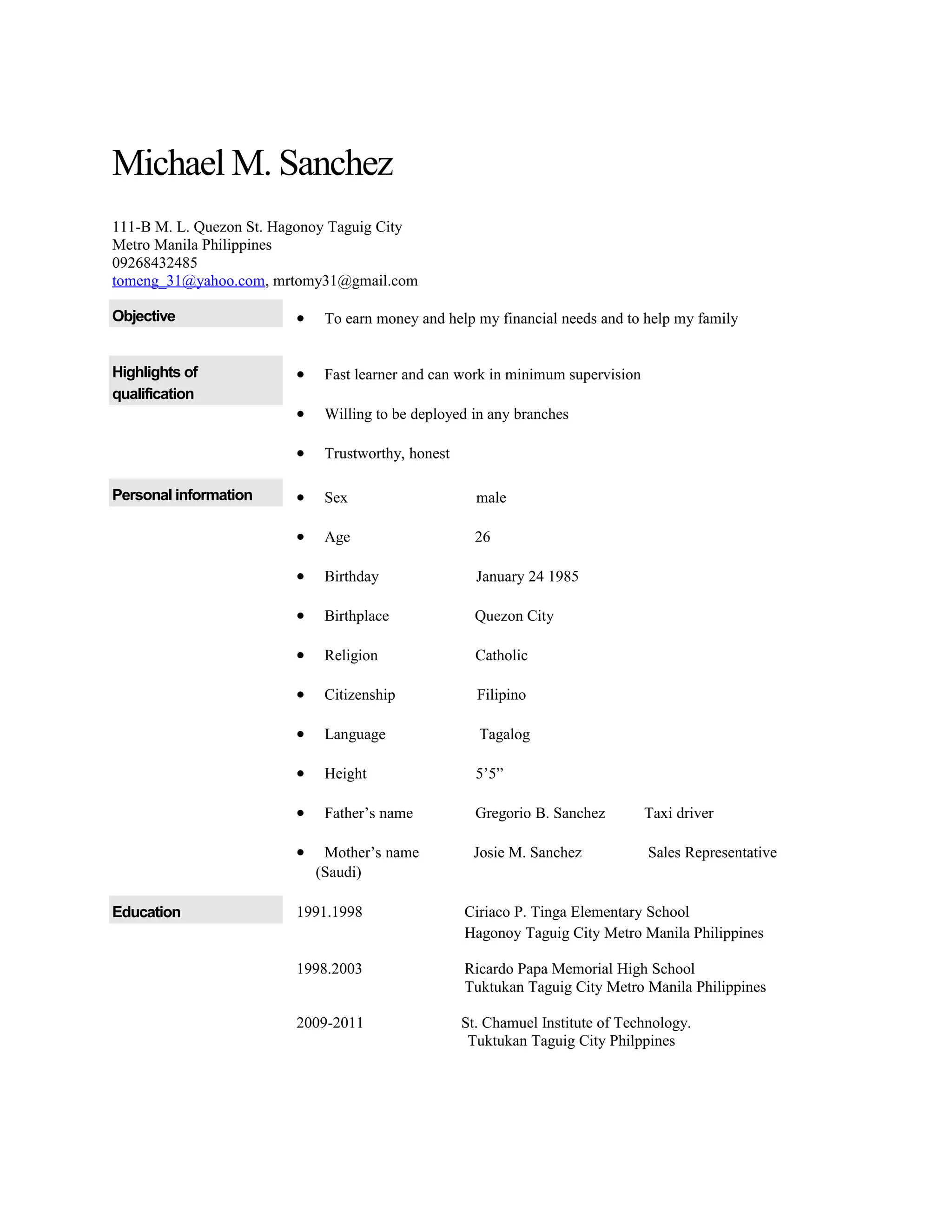 michael resume2 | PDF