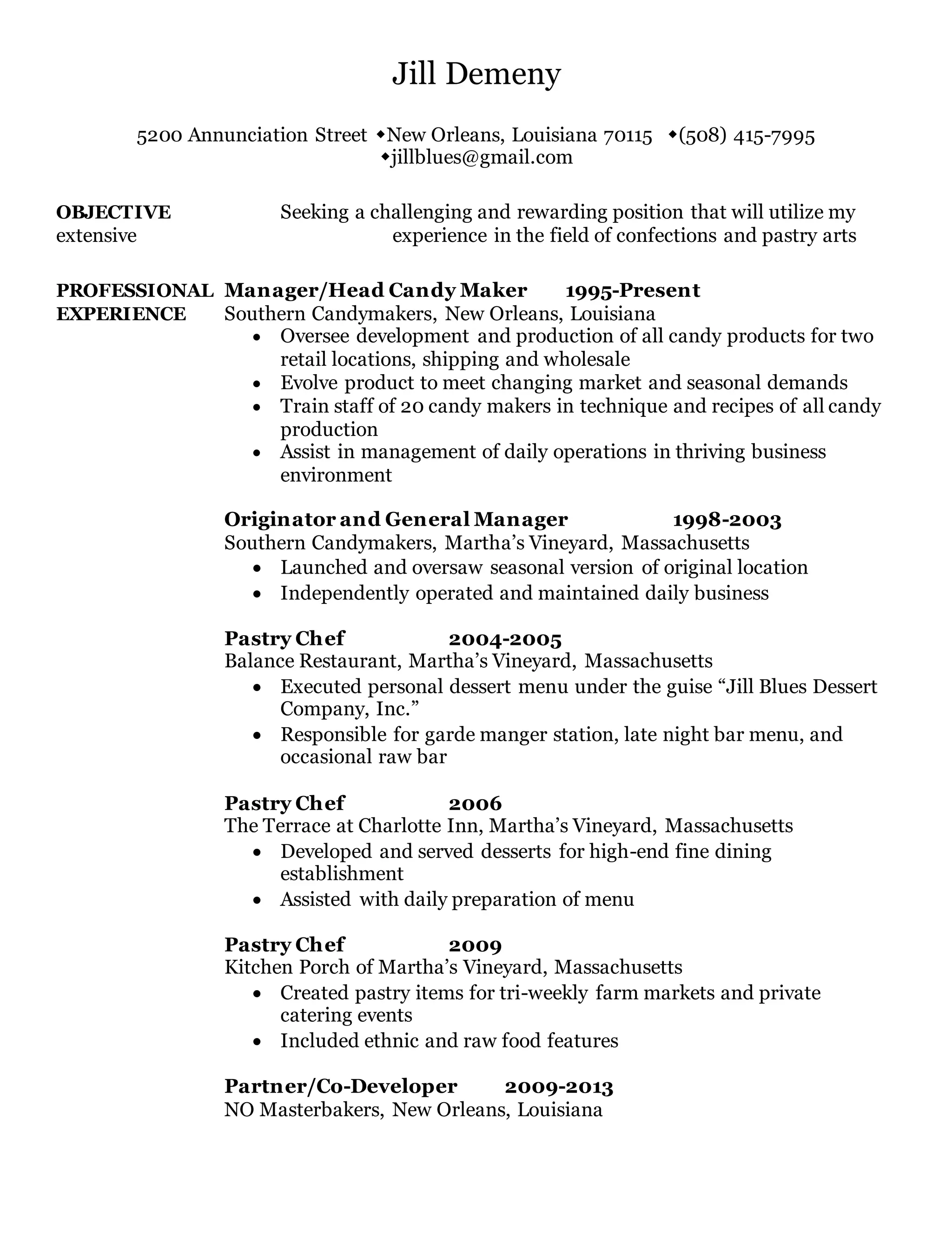 Jill pastry resume | DOCX