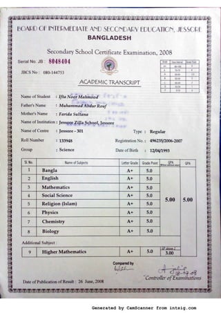 HSC and SSC transcript Ifta Noor Mahmood | PDF | Coupons and Discounts ...