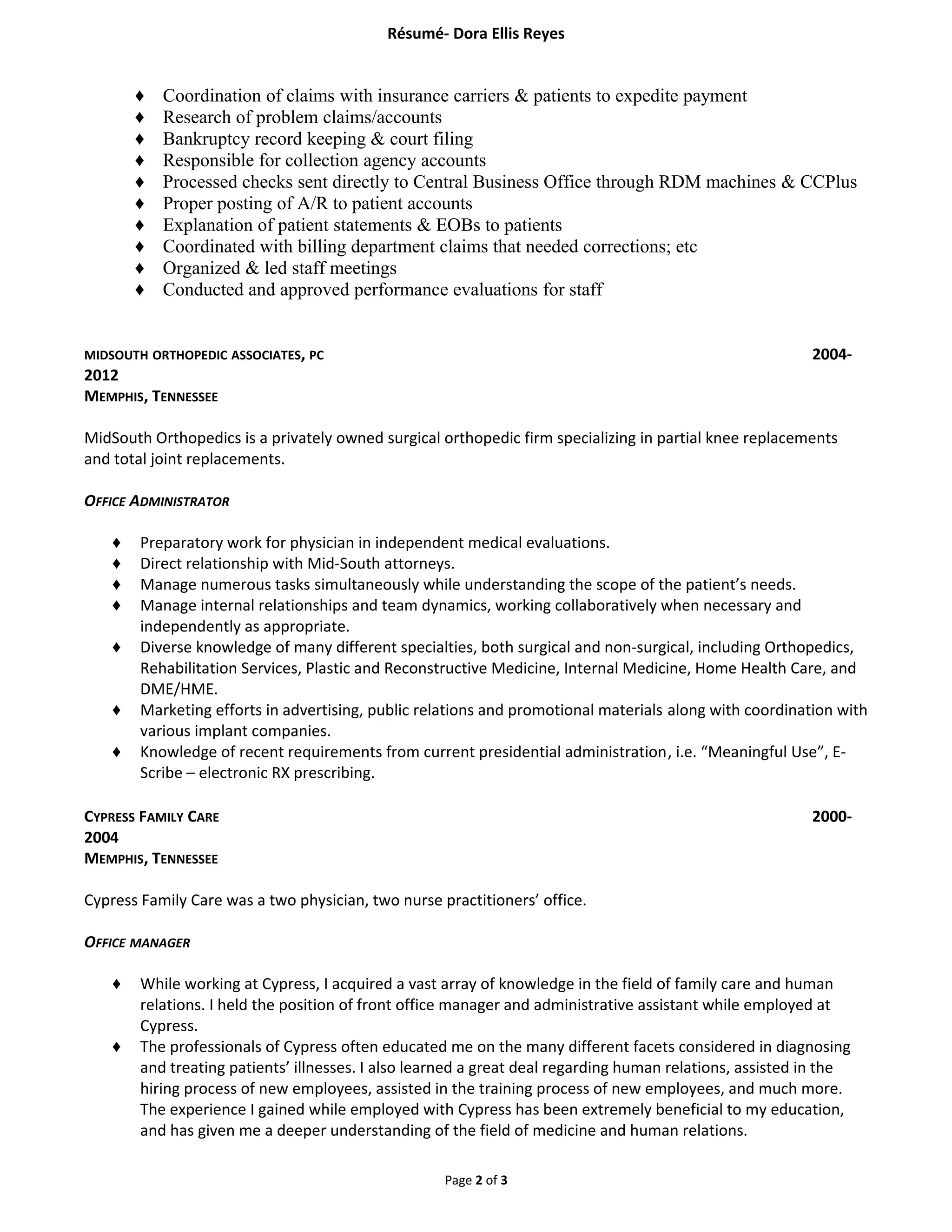 Resume-Dora Ellis Reyes-2012 | DOC | Healthcare Industry | Industries