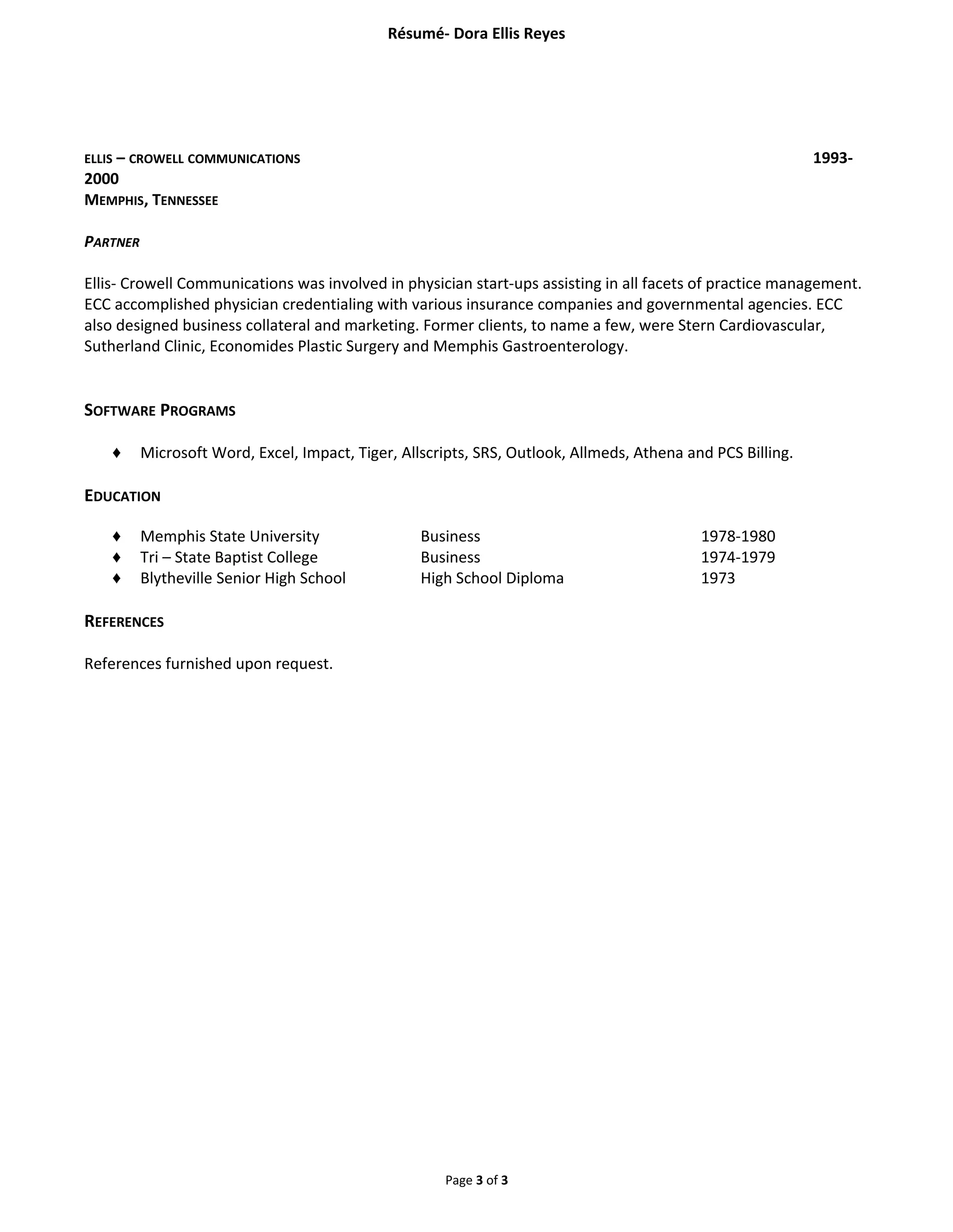 Resume-Dora Ellis Reyes-2012 | DOC | Healthcare Industry | Industries