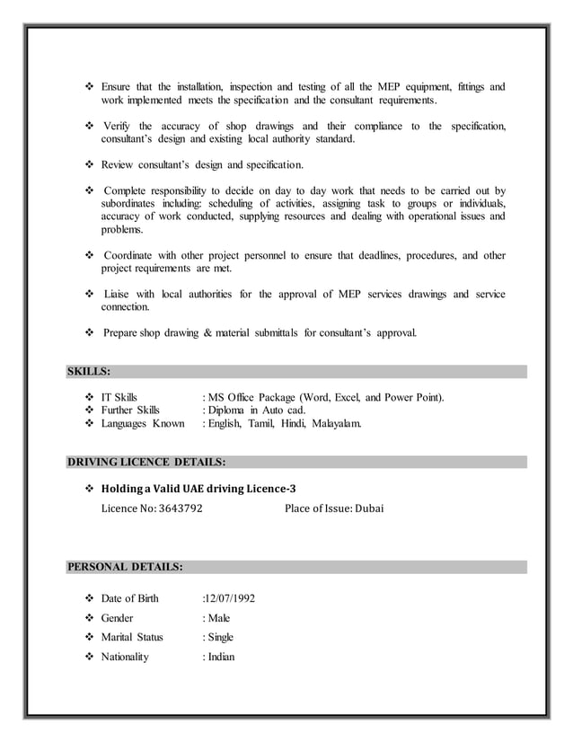 MEP Engineer Resume | DOCX