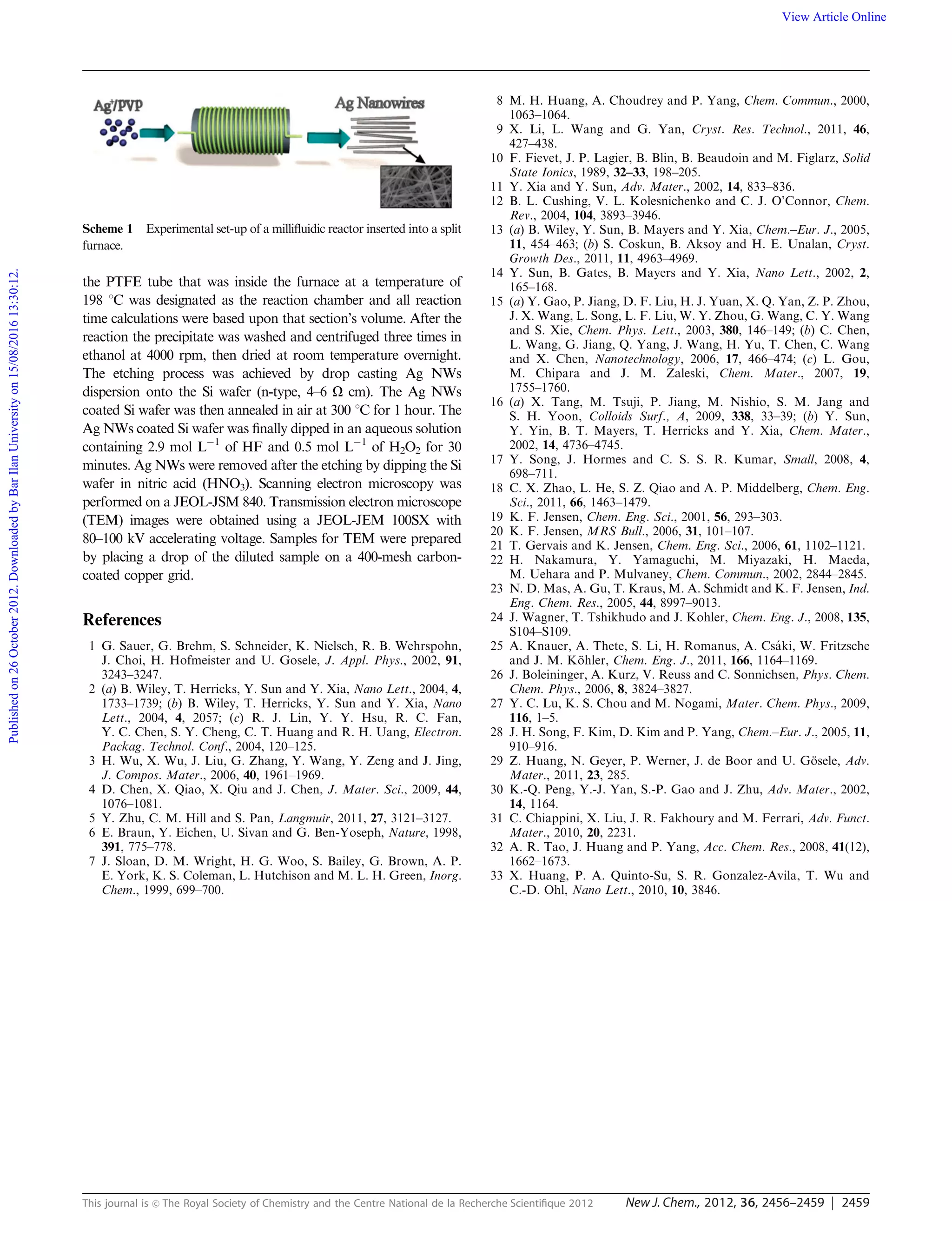 Silver nanowires and nanoparticles from a millifluidic reactor ...