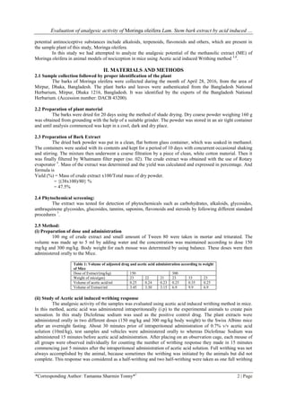Evaluation of Analgesic Activity of Moringa Oleifera Lam. Stem Bark ...