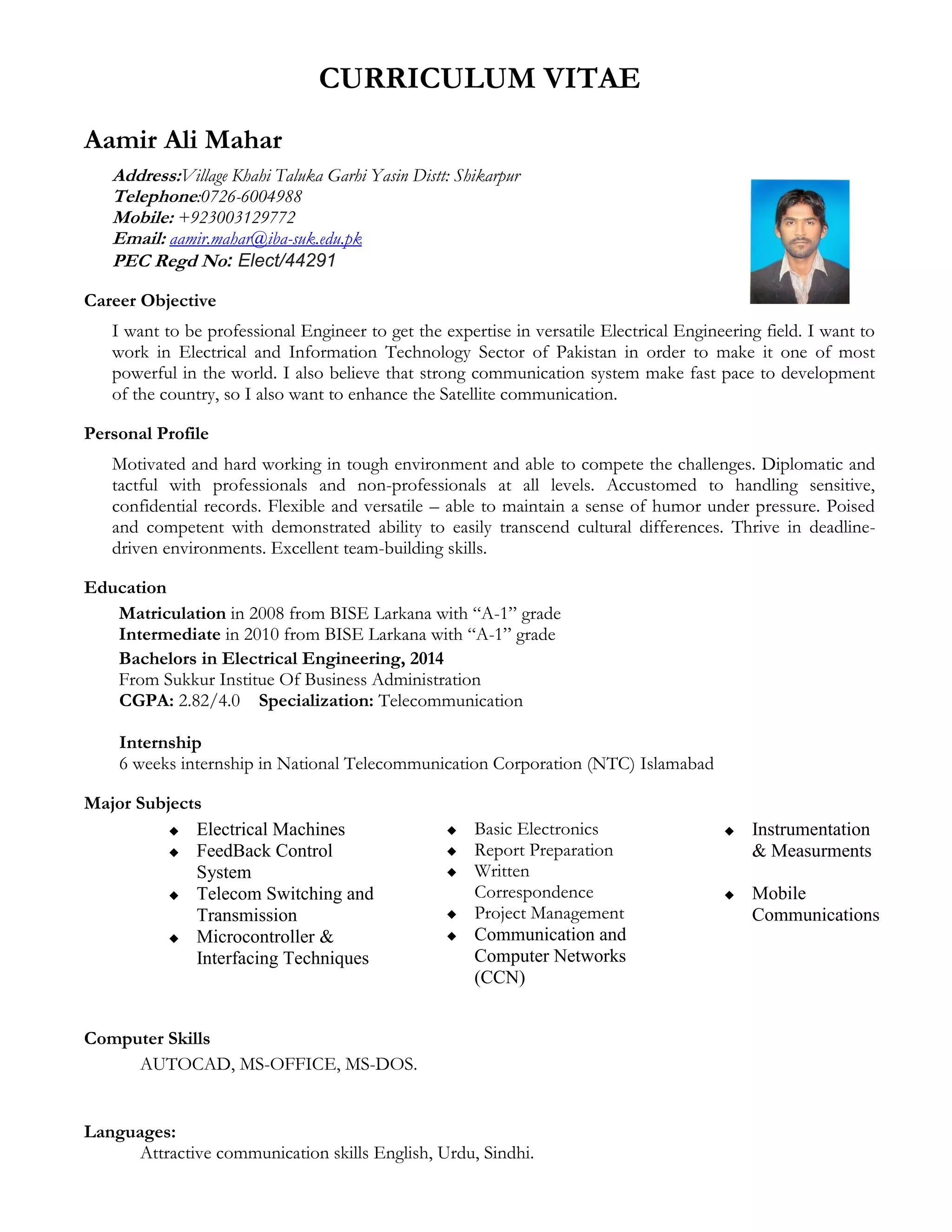 Resume Aamir Ali | PDF