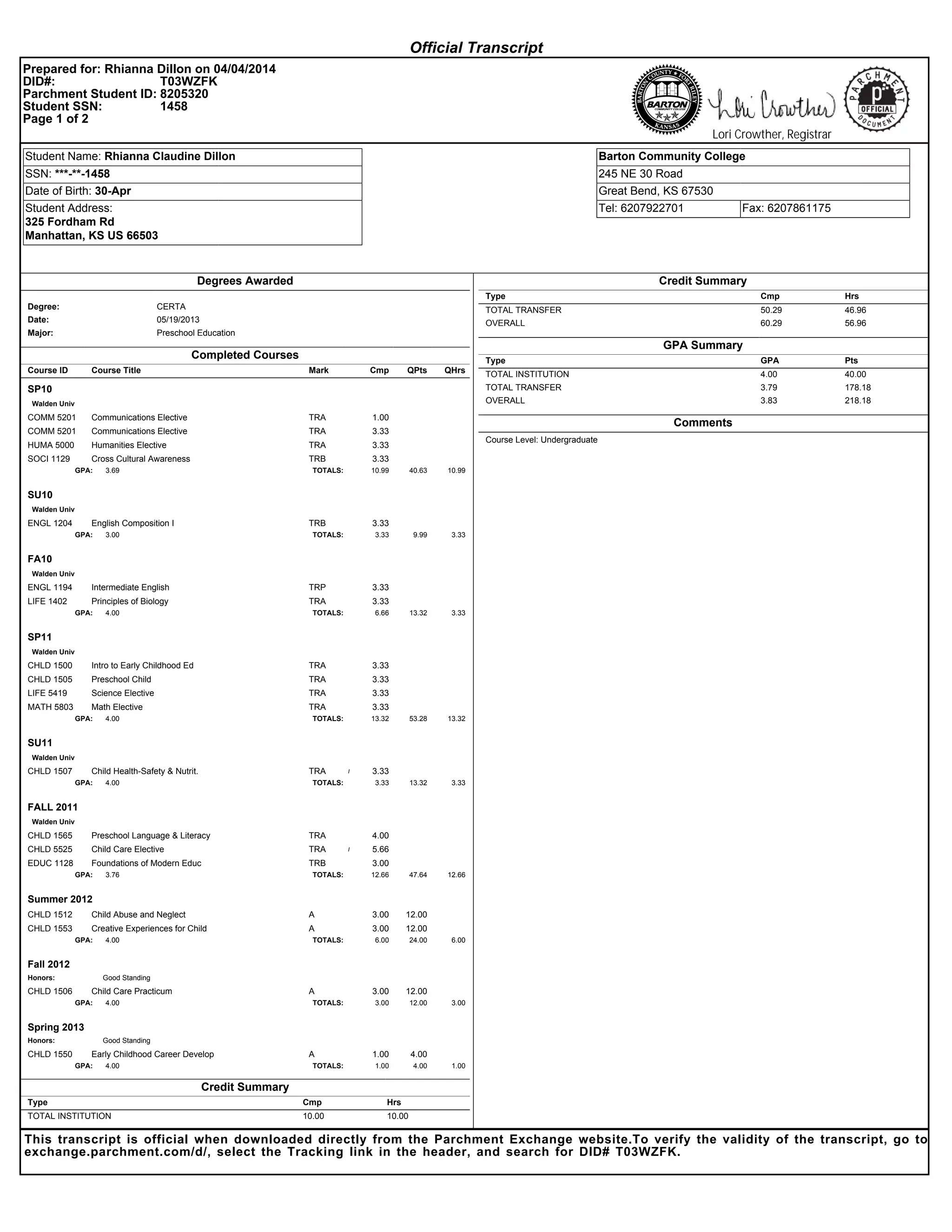 Official Transcript | PDF