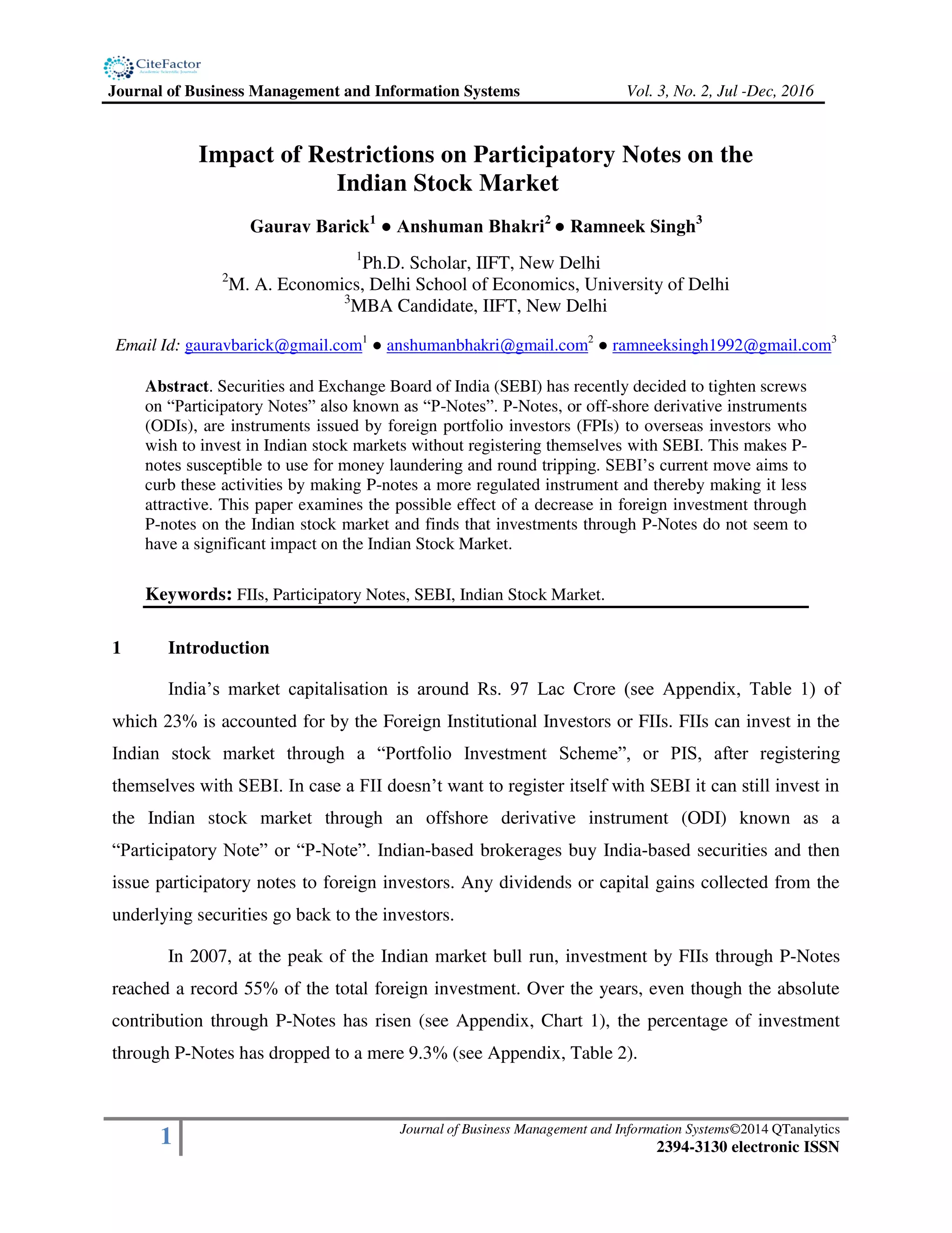 Participatory Notes & stock markets | PDF