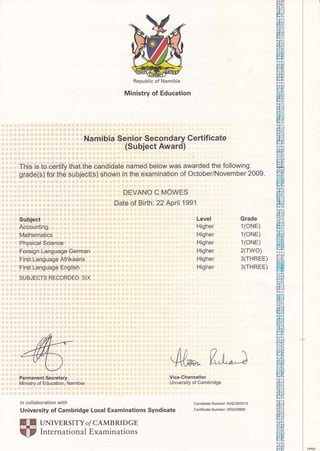 Matric Certificate 2009 | PDF