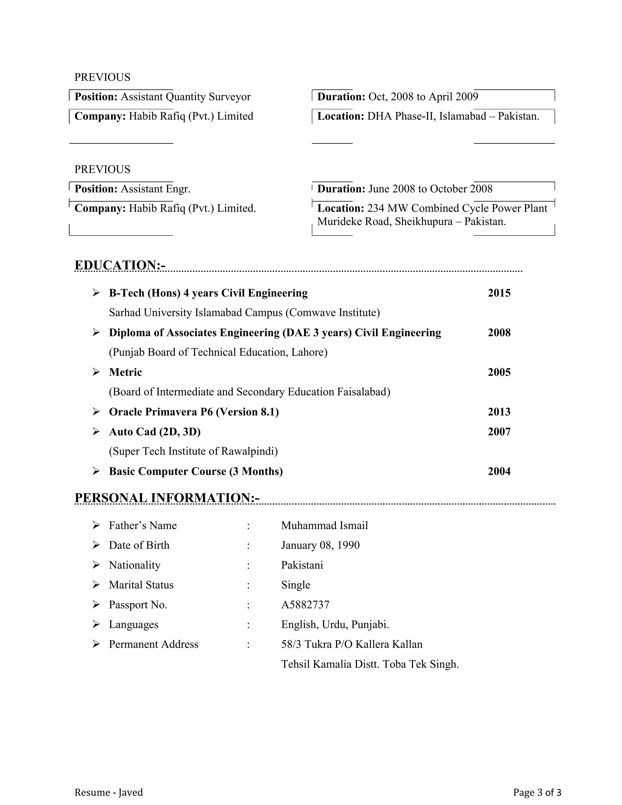MUHAMMAD JAVED | PDF | Civil Engineering Industry | Industries