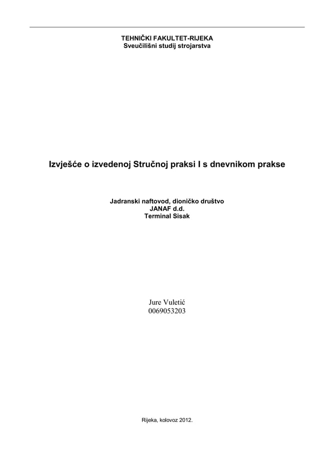 DNEVNIK RADA - STRUČNA PRAKSA JANAF | PDF