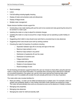 OPCrew - Rail Crew Scheduling Rostering and Management | PDF