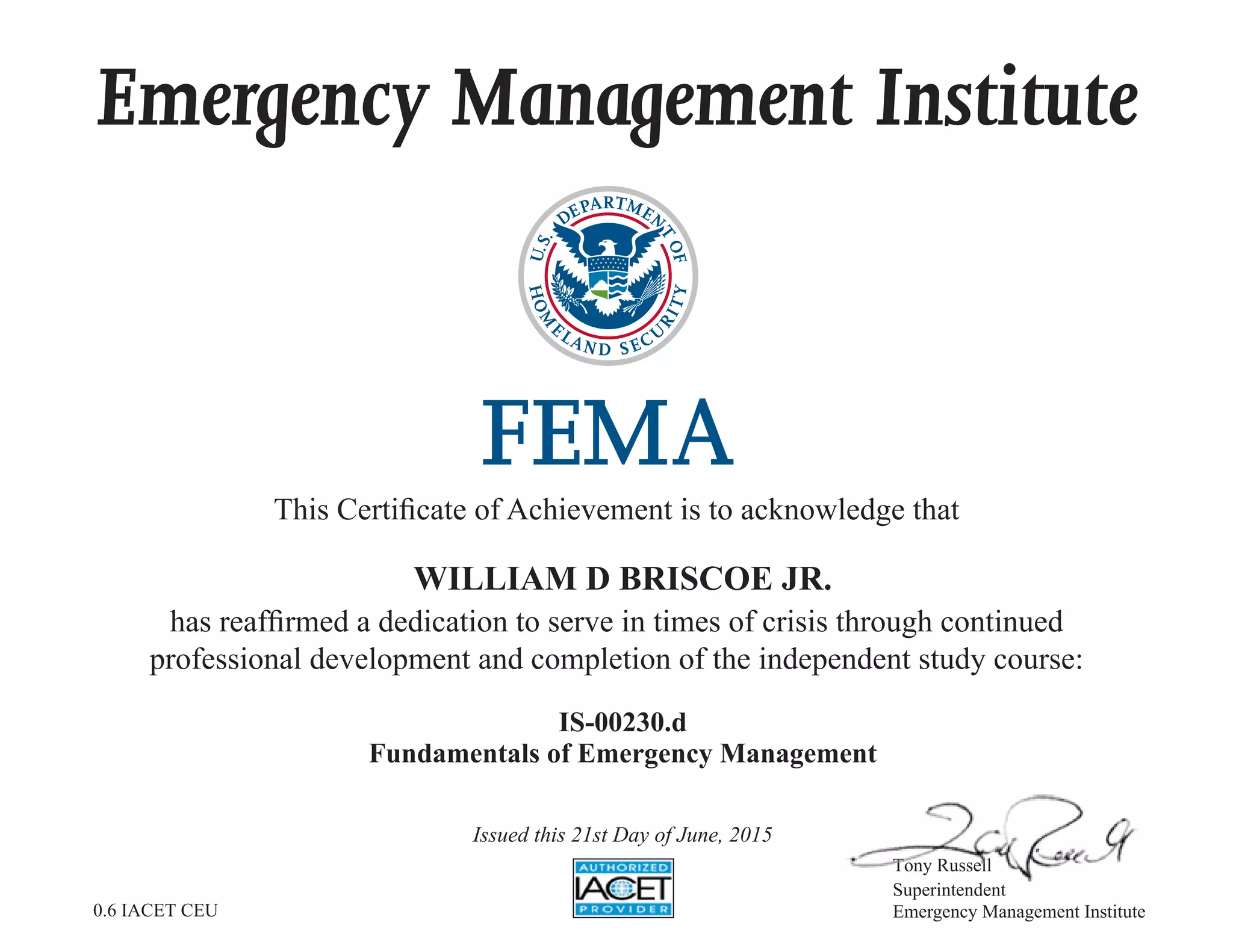 IS-230-Fundamentals of Emergency Management | PDF