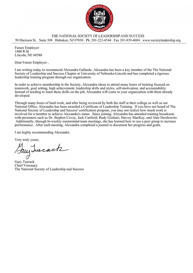 Letter of Rec General National Society