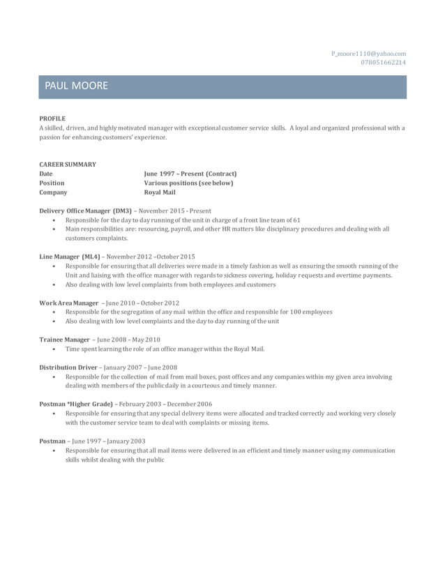 Paul Moore CV | PDF