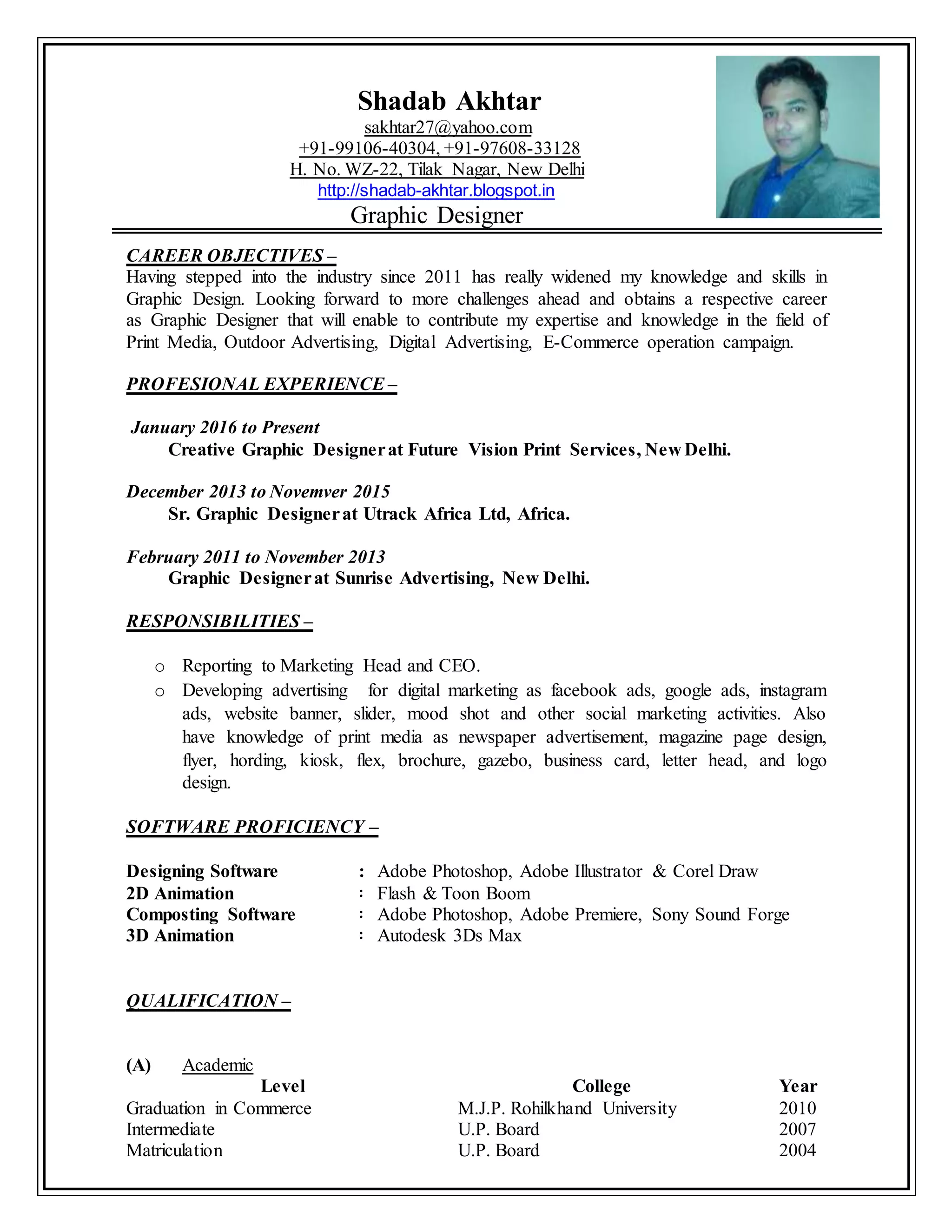 C.V. Graphic Designer (Shadab Akhtar) | PDF