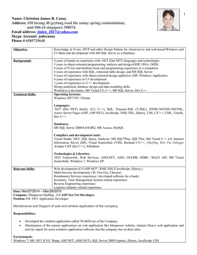 Latest Resume C#,C++ Developer | PDF