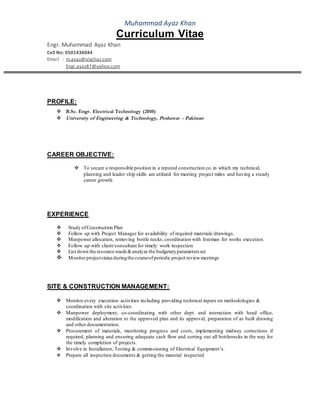Engr. Ayaz Khan CV11 (1) | DOCX | Civil Engineering Industry | Industries