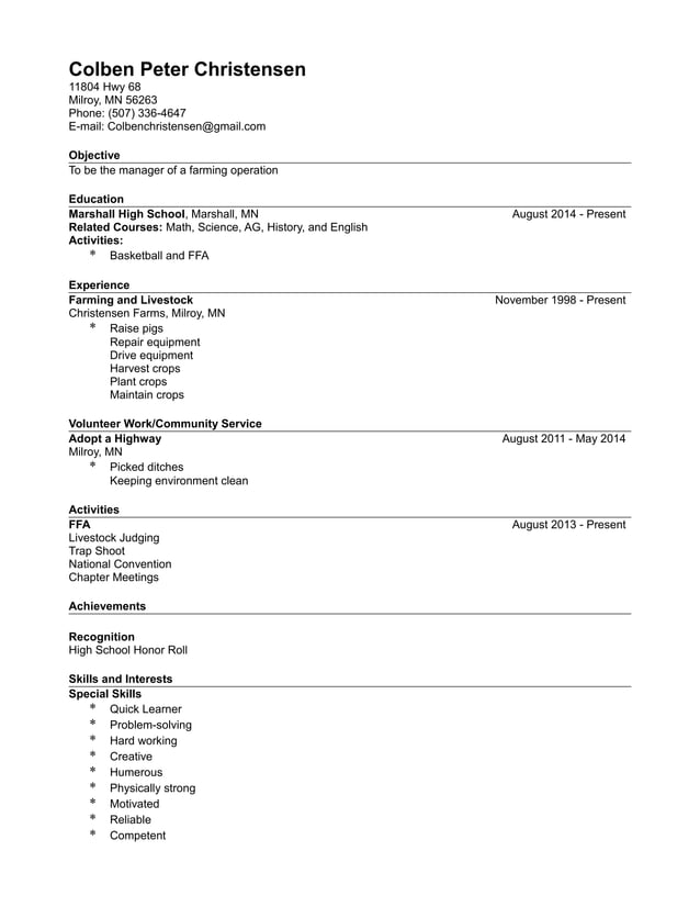 Resume FINAL | RTF | Agriculture | Industries