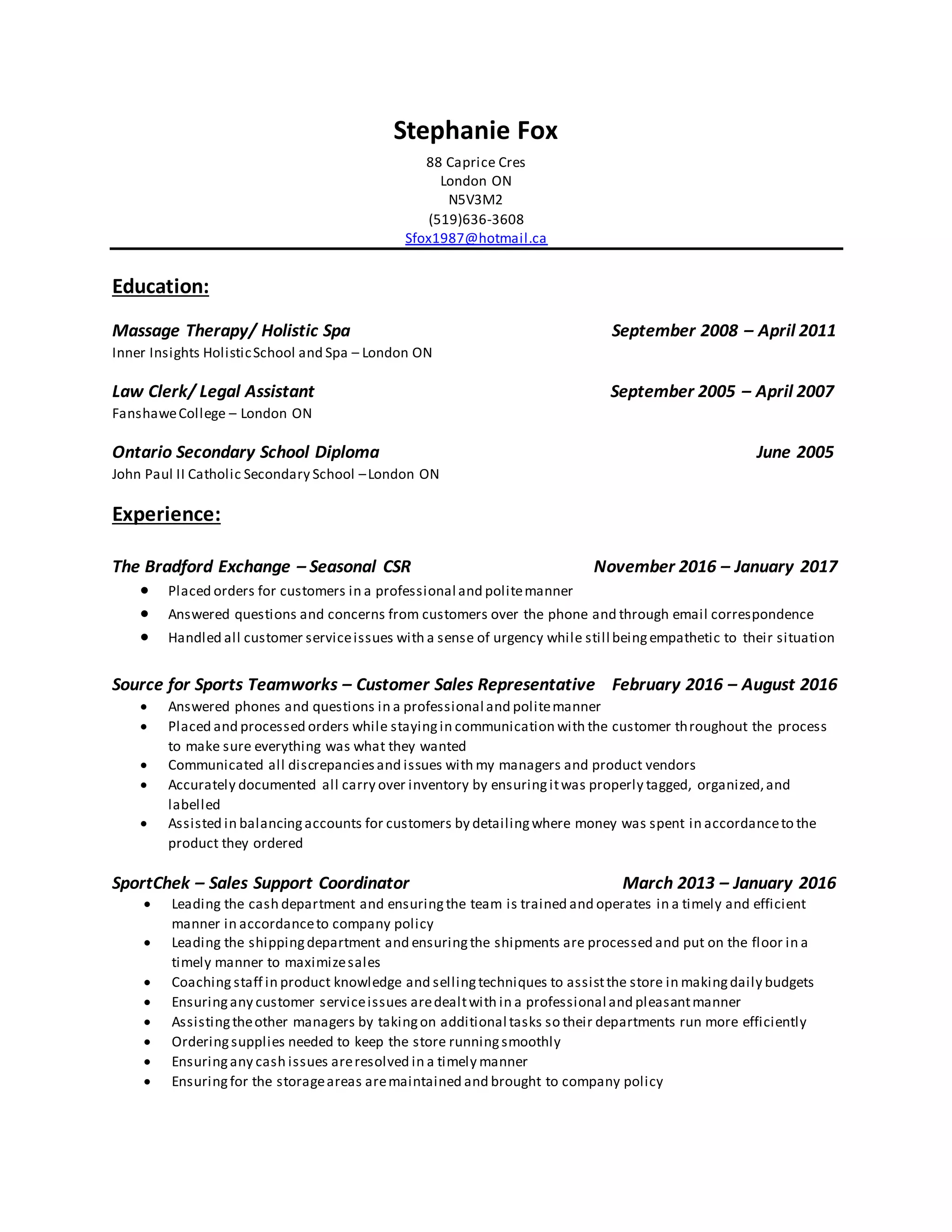 Stephanie Fox. Resume | PDF