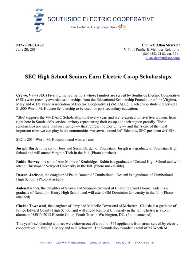 Electric Co-op Students Earn Educational Foundation Scholarships - News ...