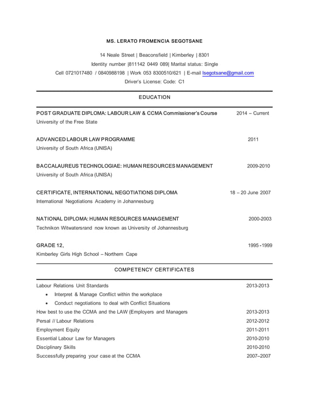 LATEST CV OF LERATO SEGOTSANE 06.01.2015
