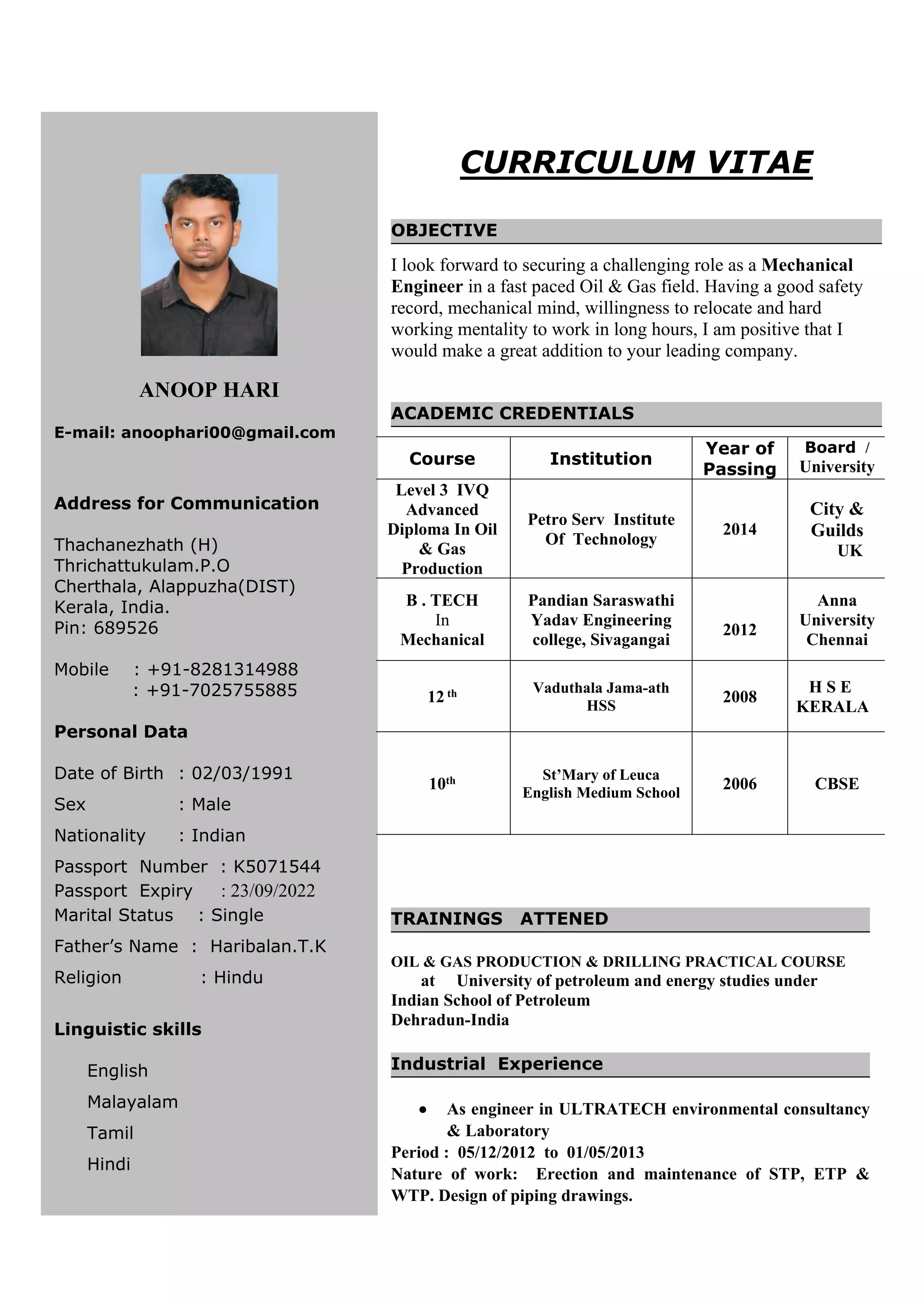 Anoop hari - cv | PDF