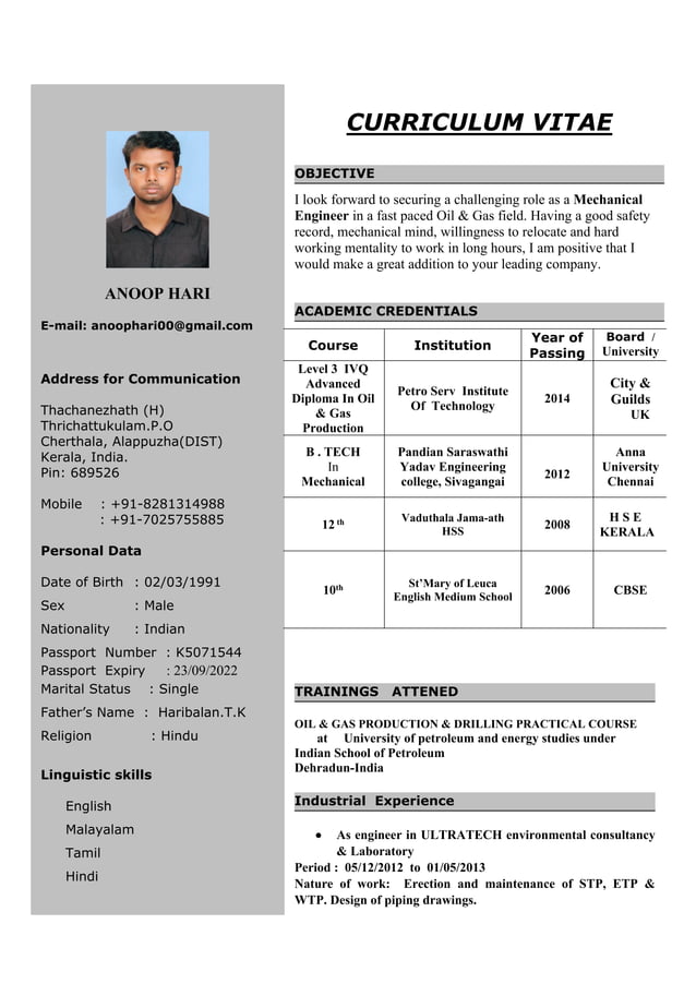 Anoop hari - cv | PDF