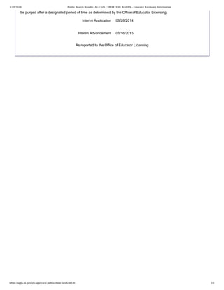 Alexis Bales Teaching License | PDF