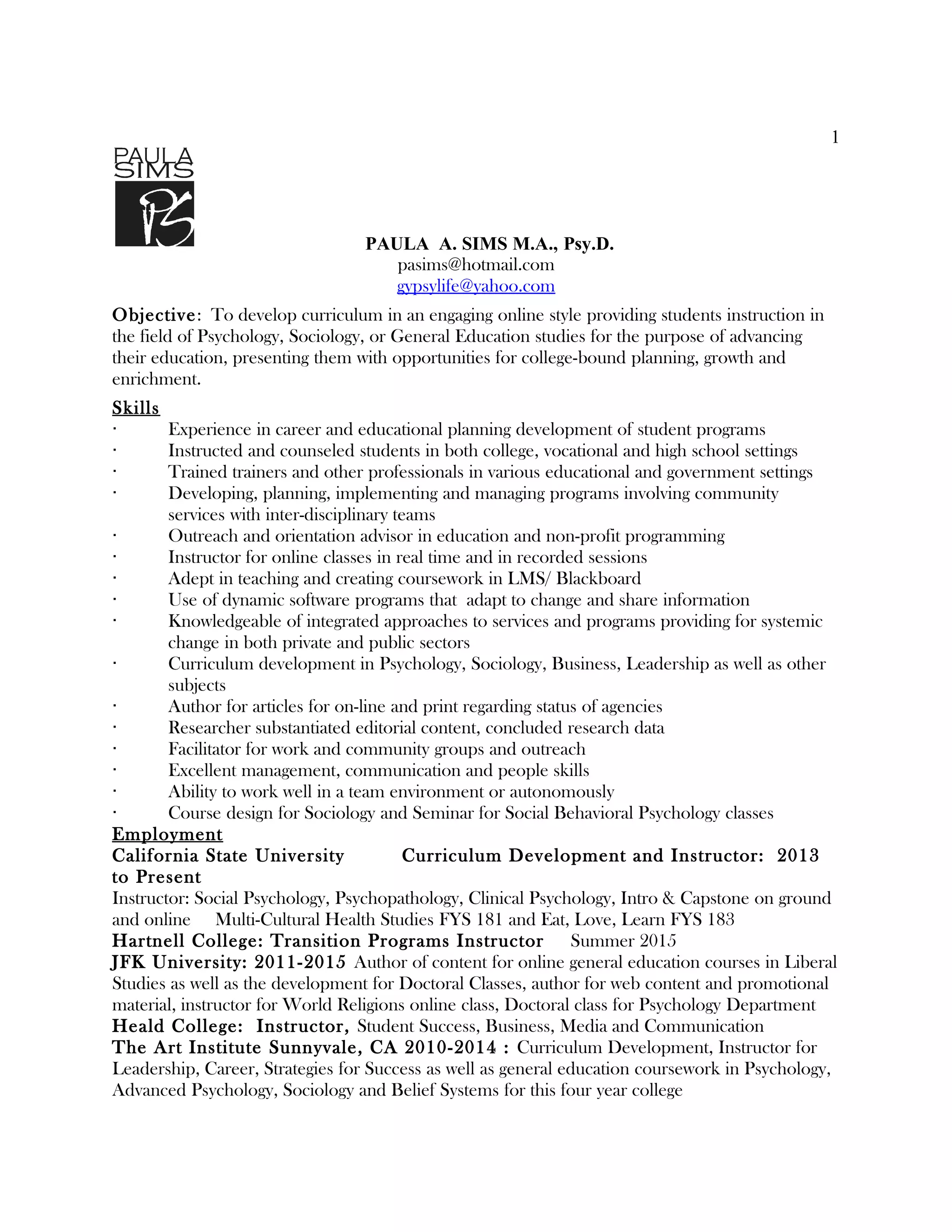 Link Curriculum Development and Online Instruction | DOC