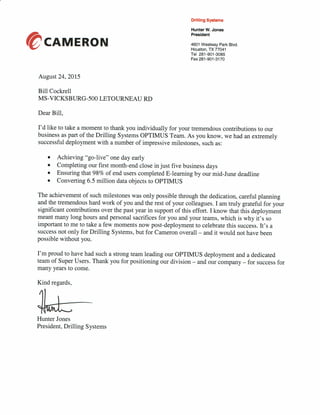 CAMERON SAP SUPER USER THANK YOU LETTER | PDF