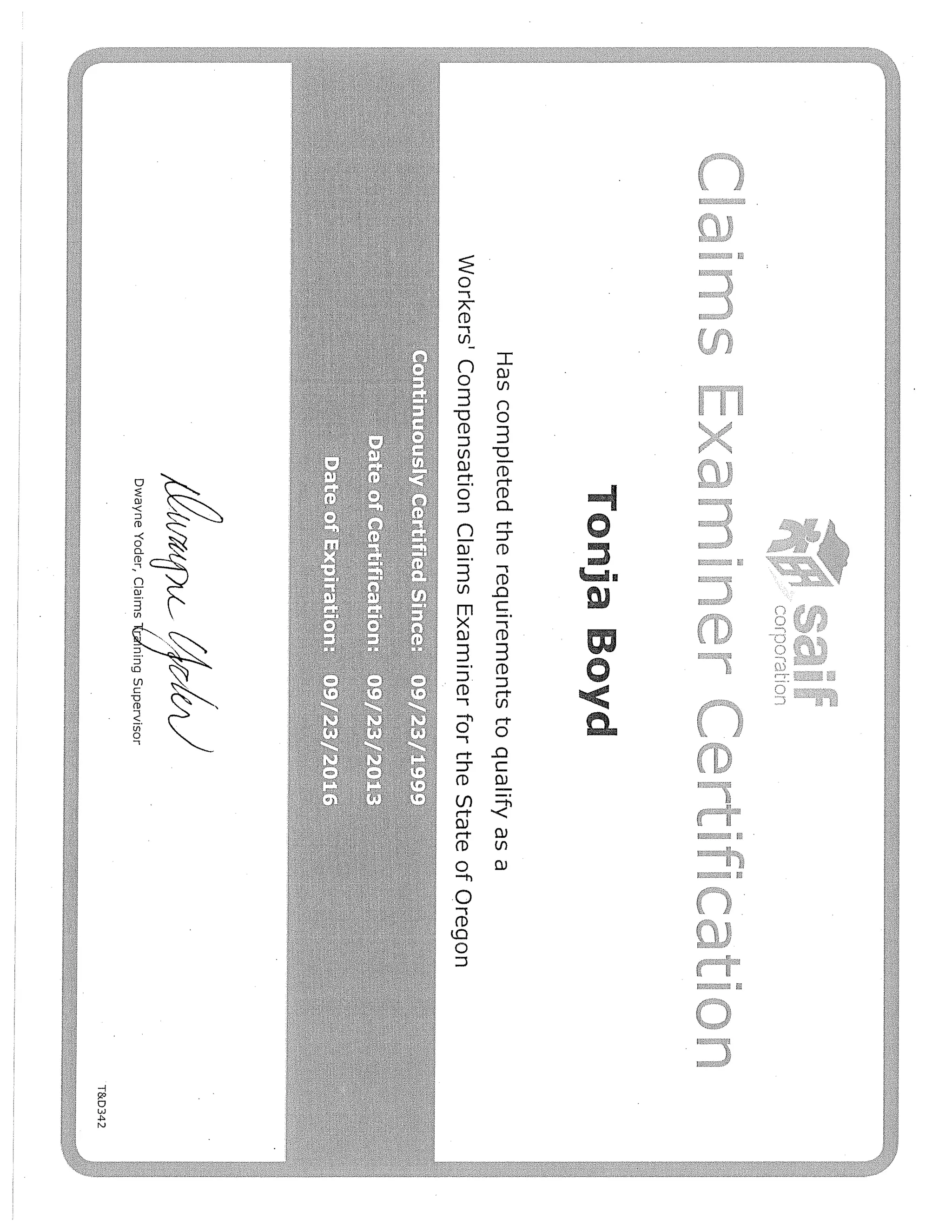 tonja boyd certificate | PDF