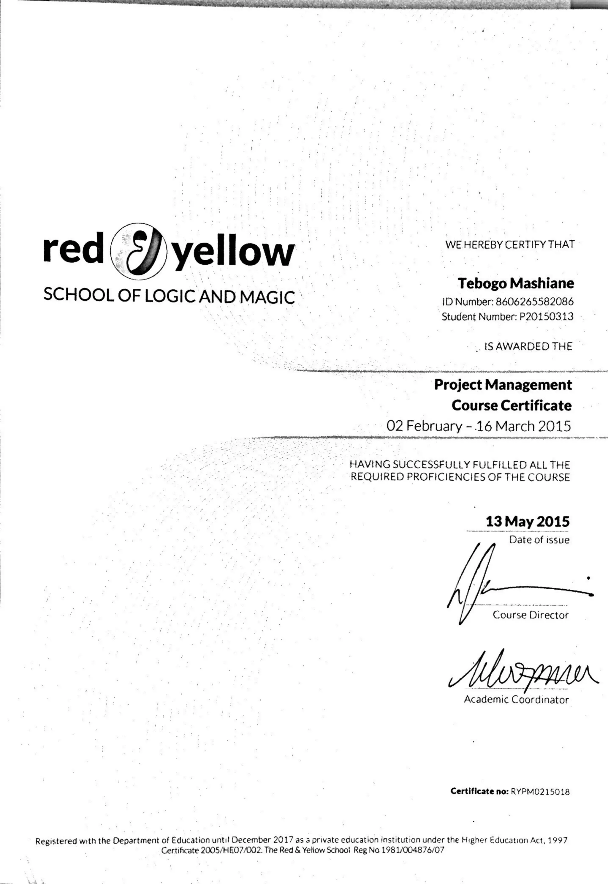 Project Management Certificate | PDF