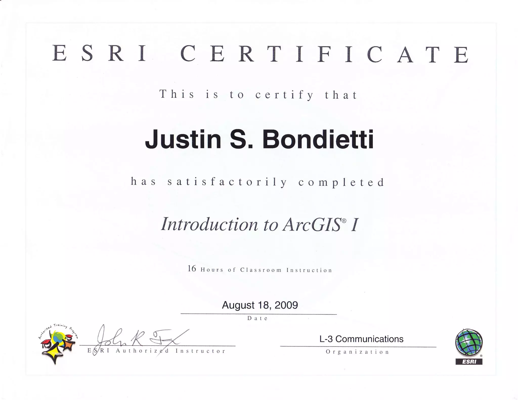 ESRI ArcGIS Certificate | PDF