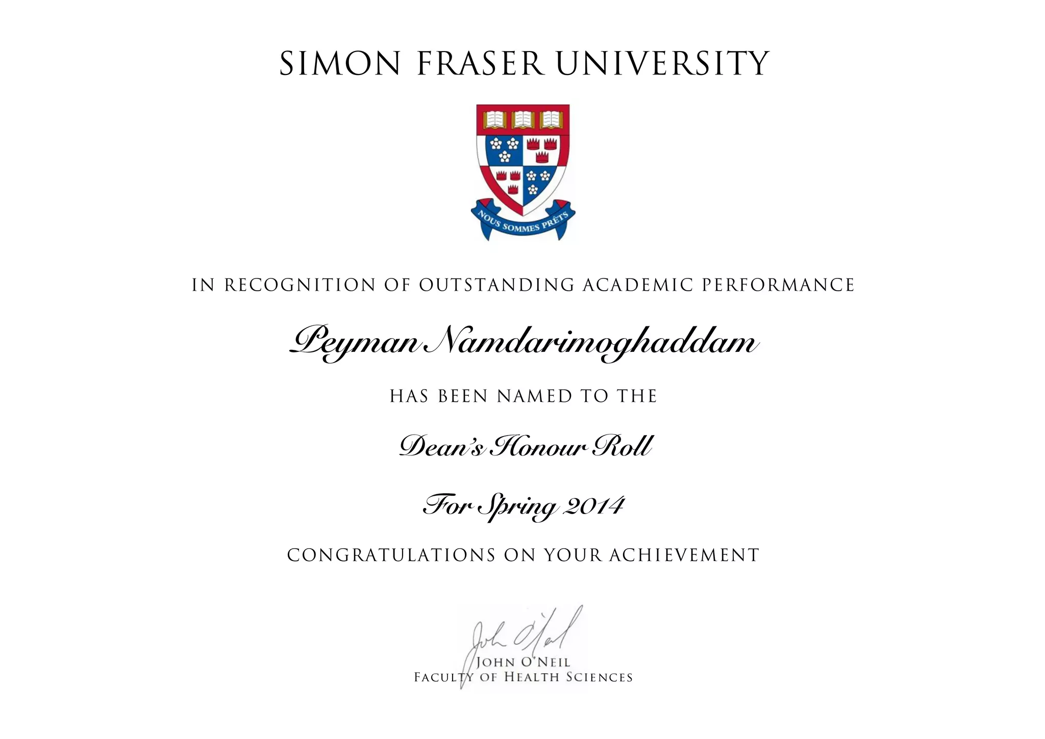 Dean's Honour Roll Letter and Certificate | PDF