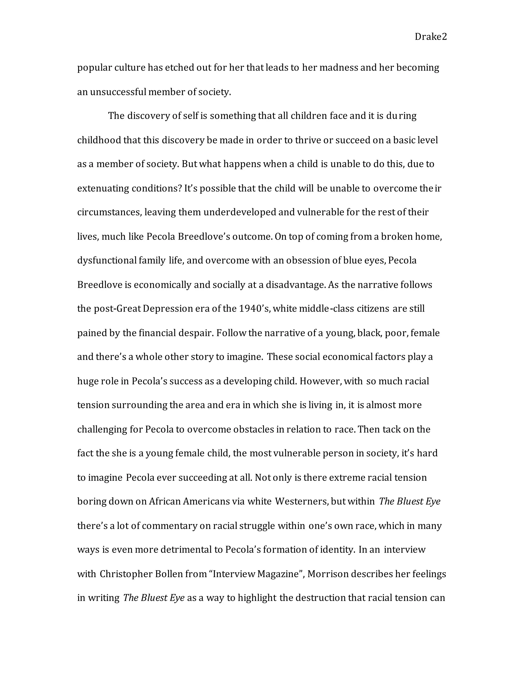 Bluest Eye Senior Capstone Paper | PDF