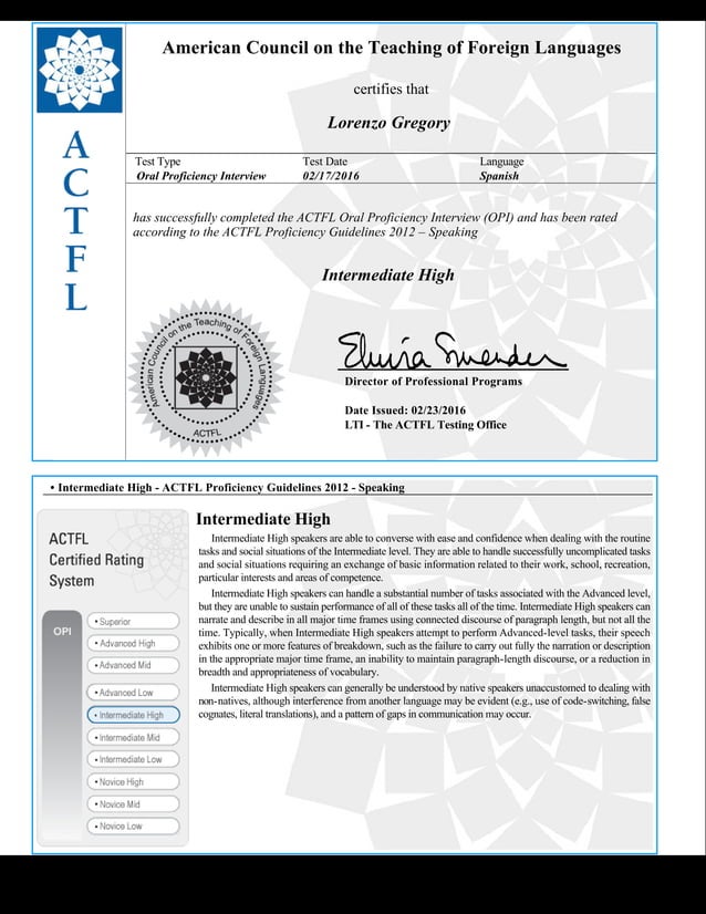 Oral proficiency certificate | PDF