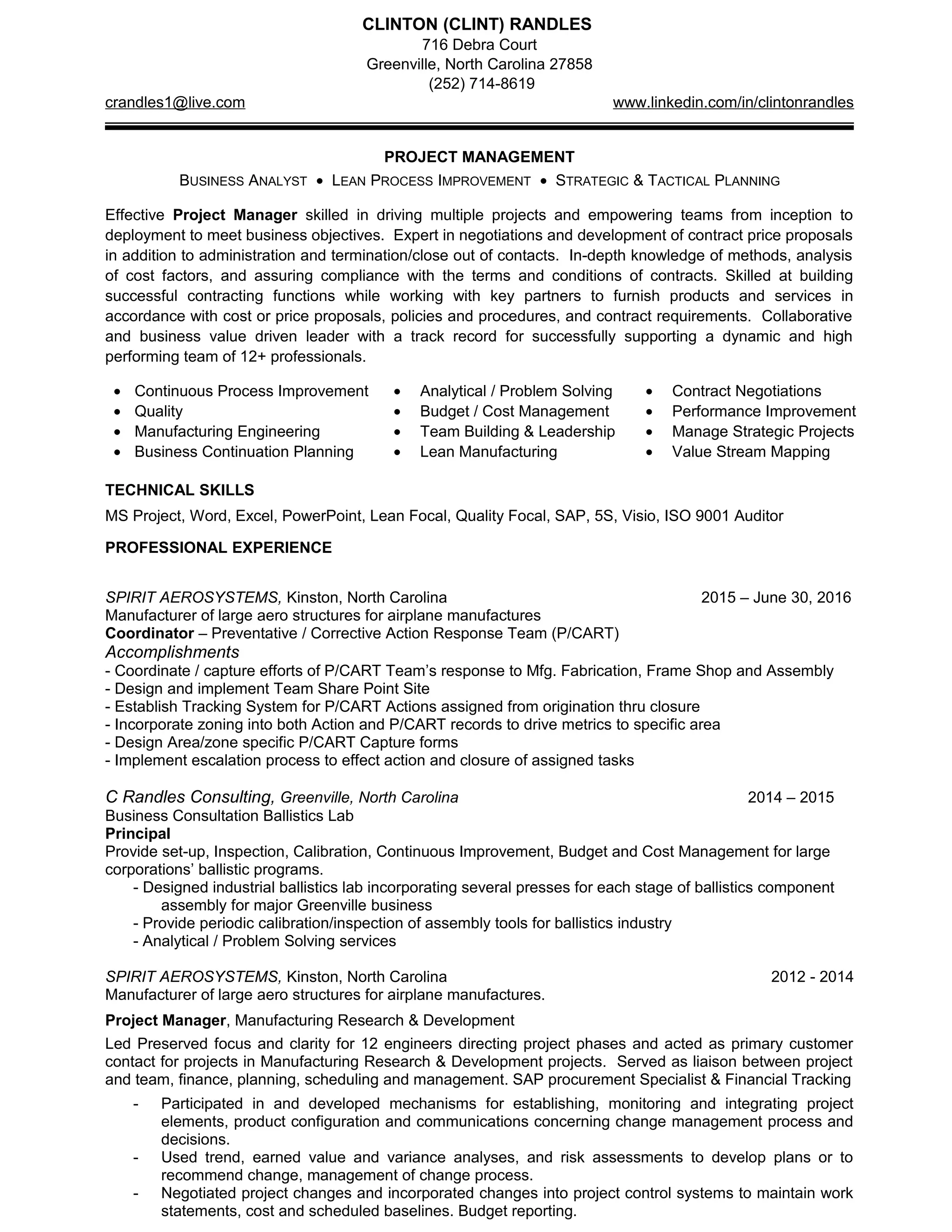 Clint Randles - Resume 05102016 | DOC