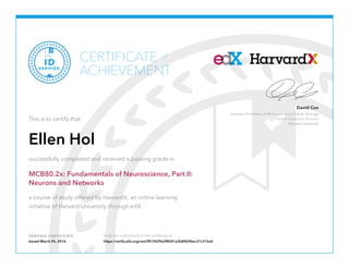 Certificate edX Neuroscience Part 2 | PPT