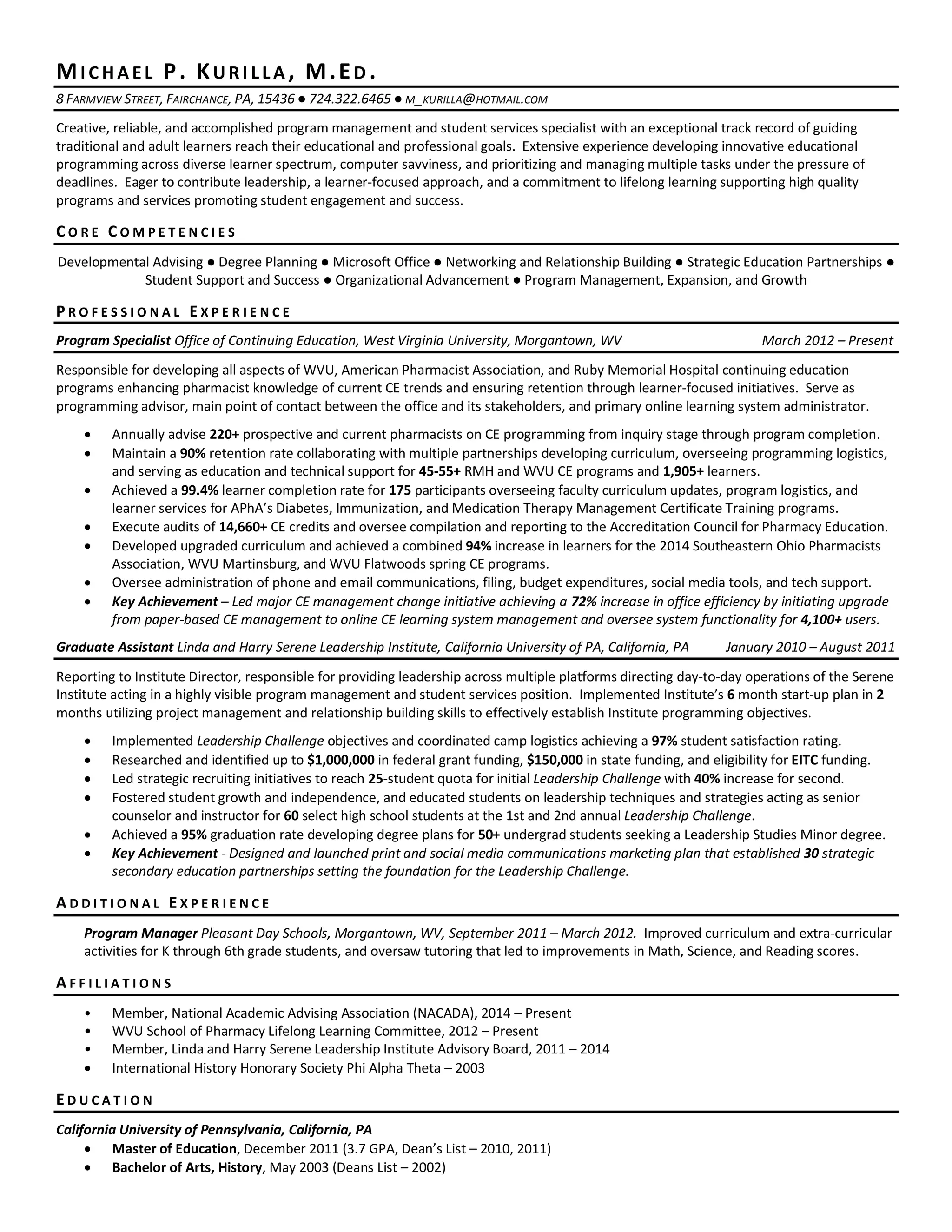 Updated Resume of Michael Kurilla | PDF