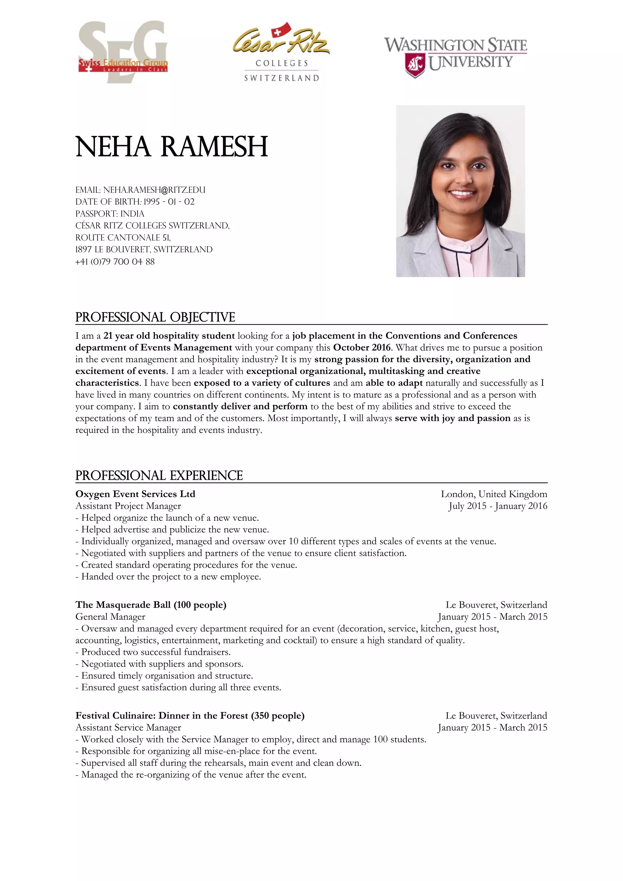 Neha Ramesh CV 2016 | PDF