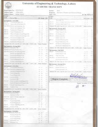 UET Academic Transcript Front side | PDF