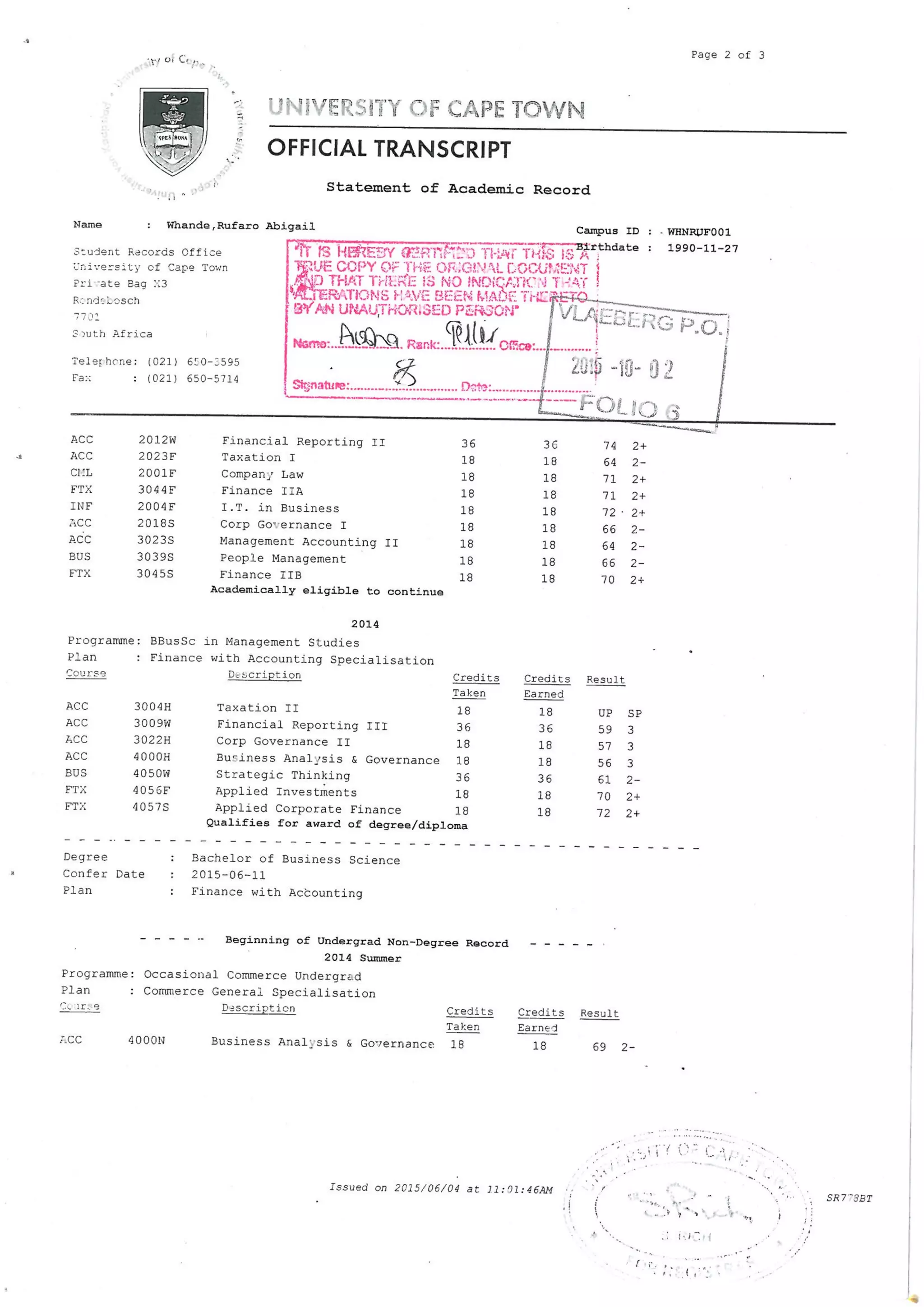 Certified Official Transcript | PDF