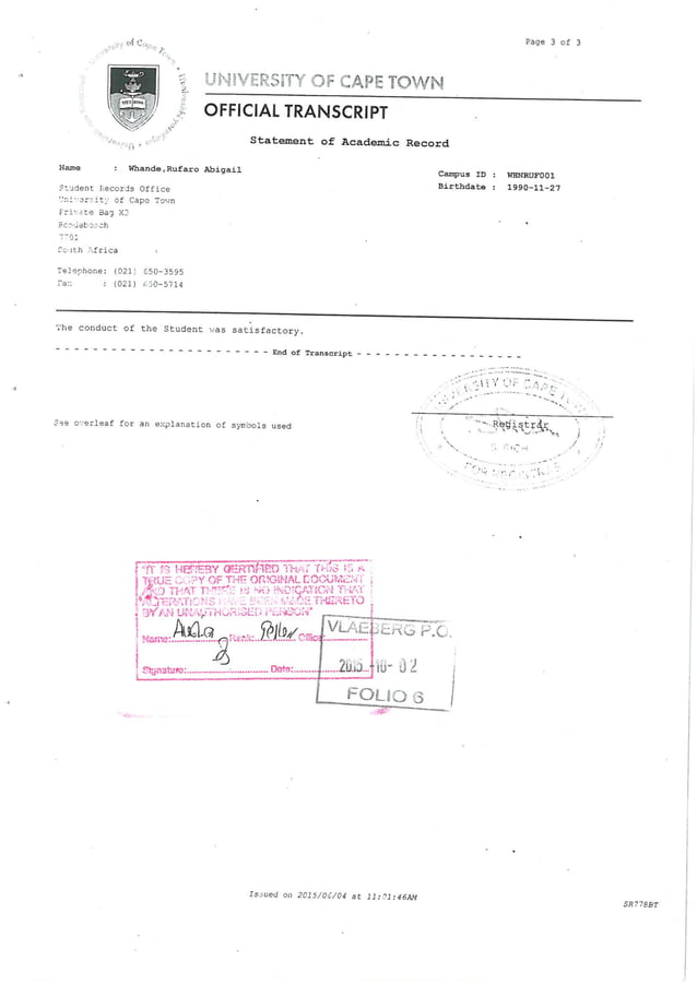 Certified Official Transcript | PDF