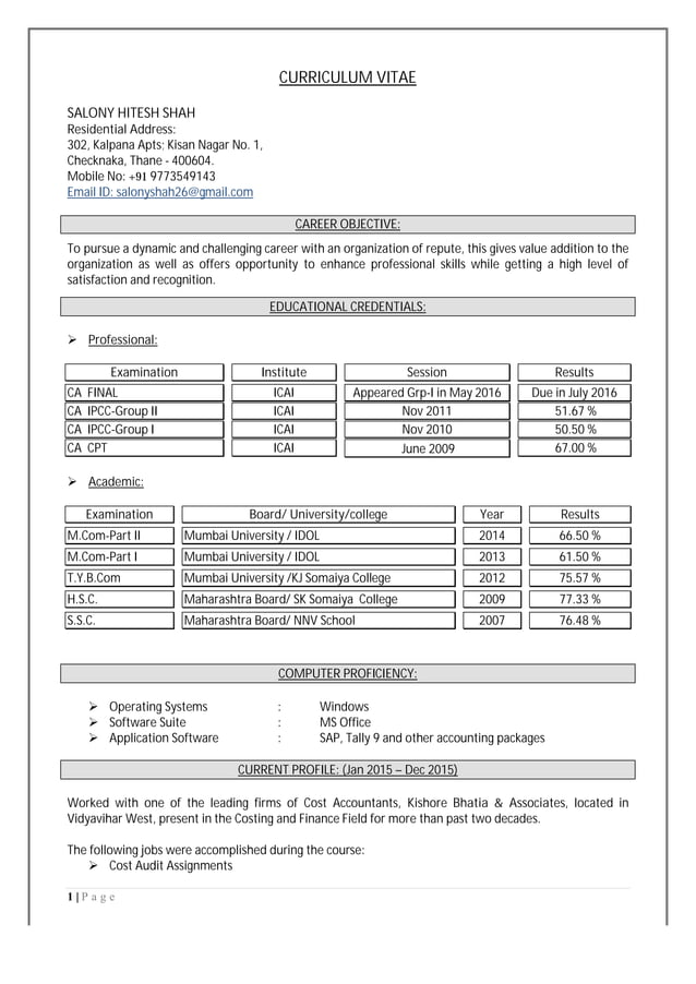 CV_Salony H Shah | PDF