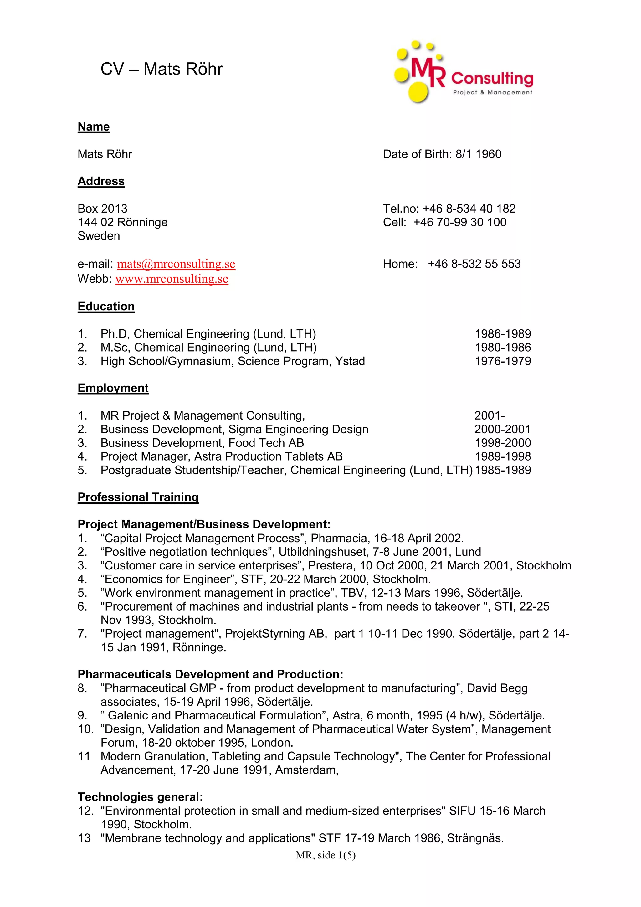 CV Mats Röhr english | PDF