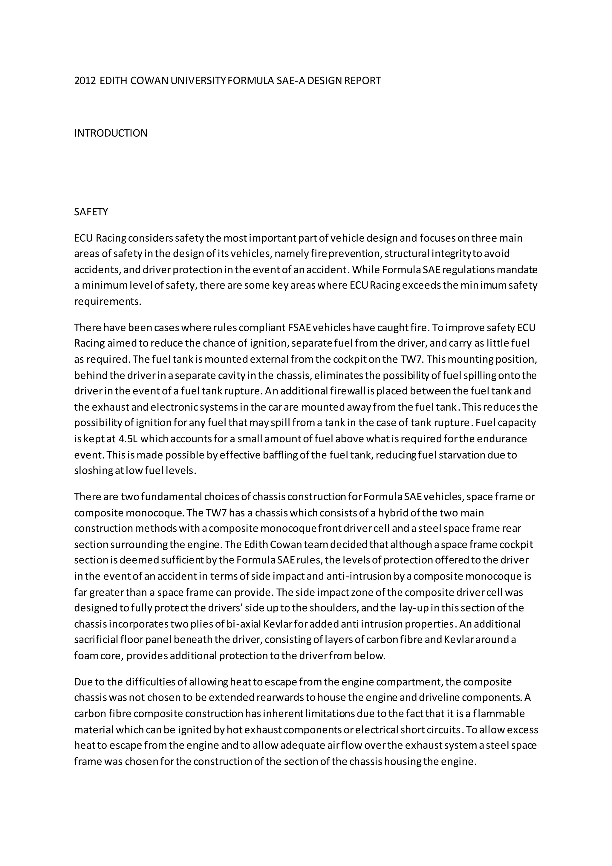 2012 EDITH COWAN UNIVERSITY FORMULA SAE design report V4 | DOCX